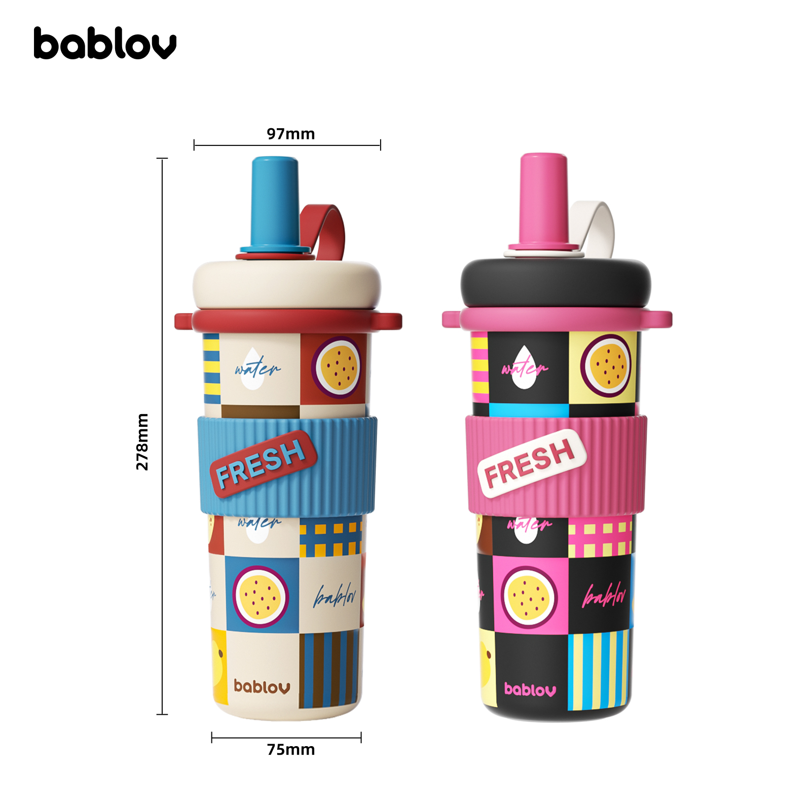 Bablov 720ML น่ารักกระติกน้ําร้อนถ้วยความจุขนาดใหญ่ฟางแก้ว 316/แก้วเก็บความเย็นพร้อมหลอดดูด ความ ...