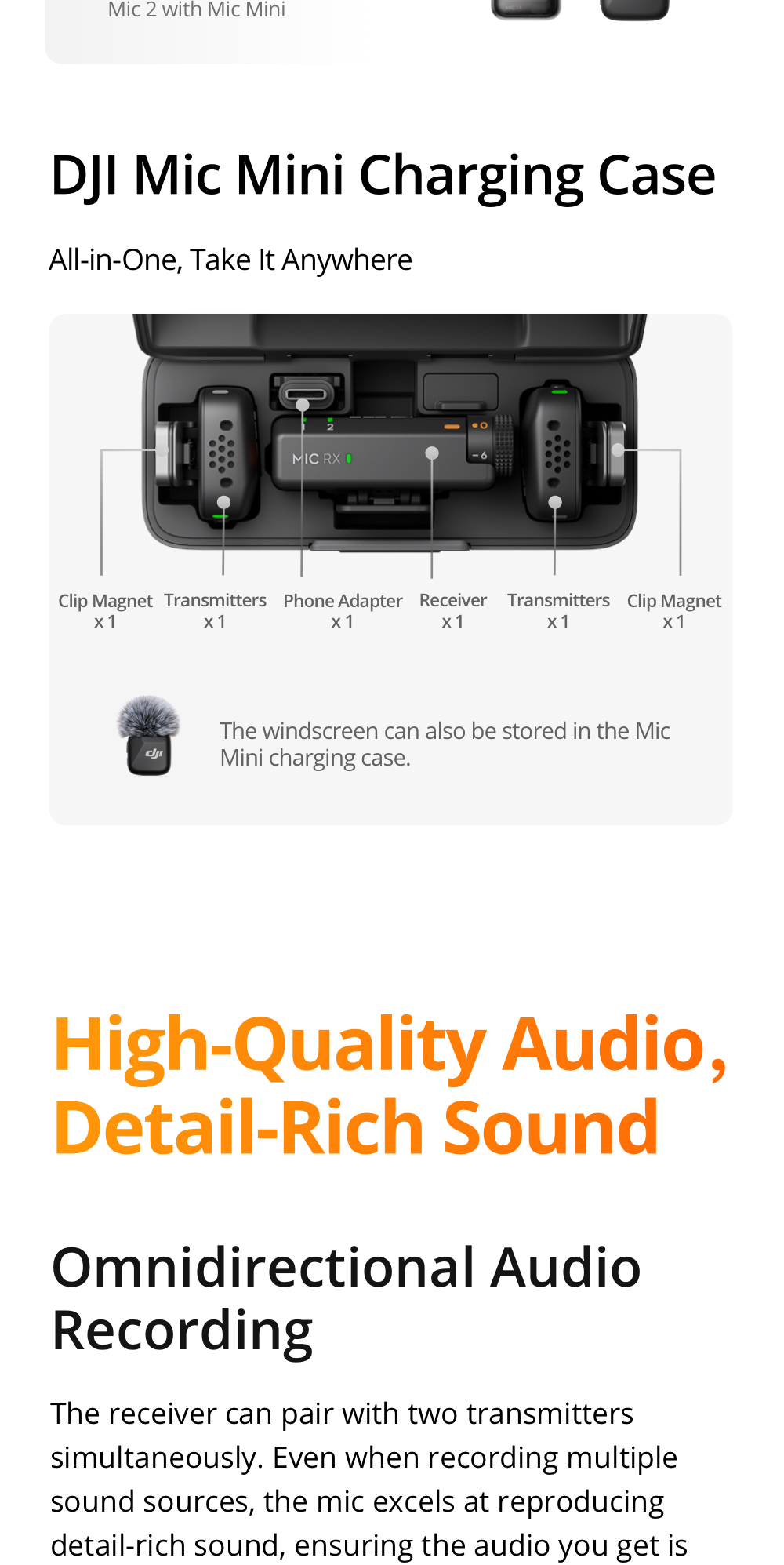 DJI Mic Mini (2 TX + 1 RX + เคสชาร์จ), ไมโครโฟนไร้สาย Ultralight, เสียงรายละเอียด, ใช้ 48h ...