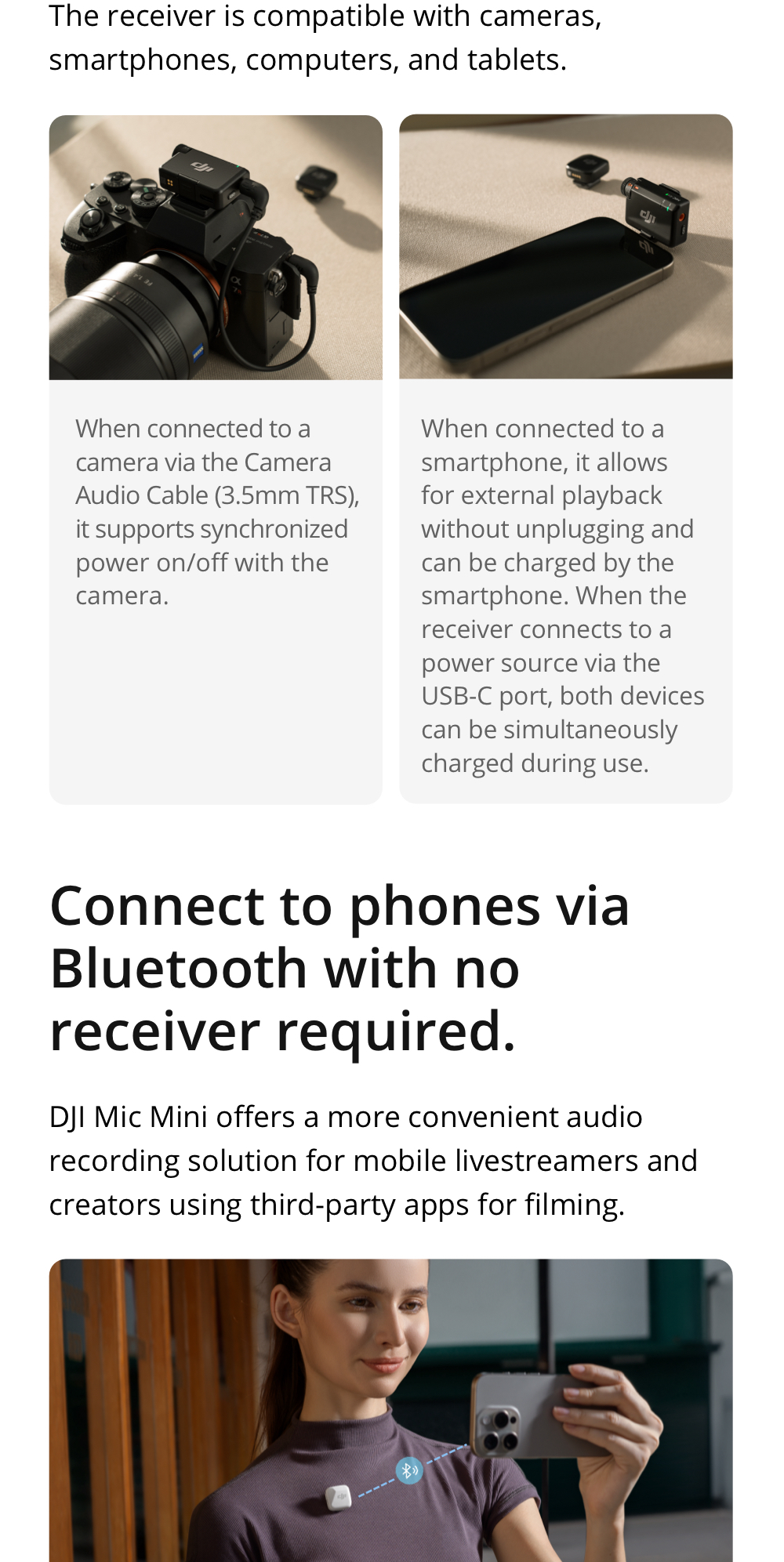 DJI Mic Mini (2 TX + 1 RX + เคสชาร์จ), ไมโครโฟนไร้สาย Ultralight, เสียงรายละเอียด, ใช้ 48h ...