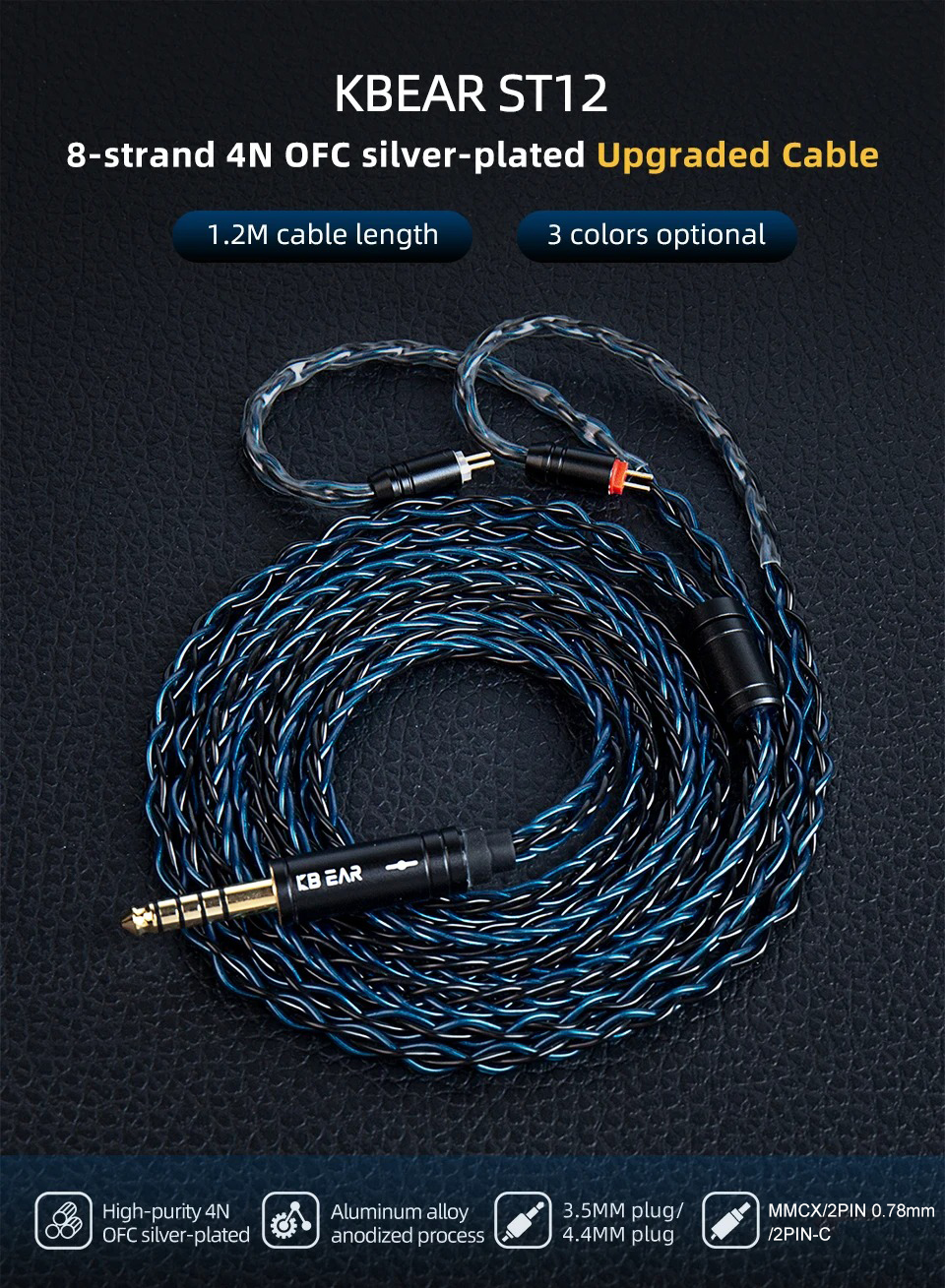 FAAEAL KBEAR ST-12 ชุดหูฟังเปลี่ยนสาย 1.2M เสียงไฮไฟ 0.78 มม./ขั้วต่อ QDC 112 แกน 4N OFC Silver ...