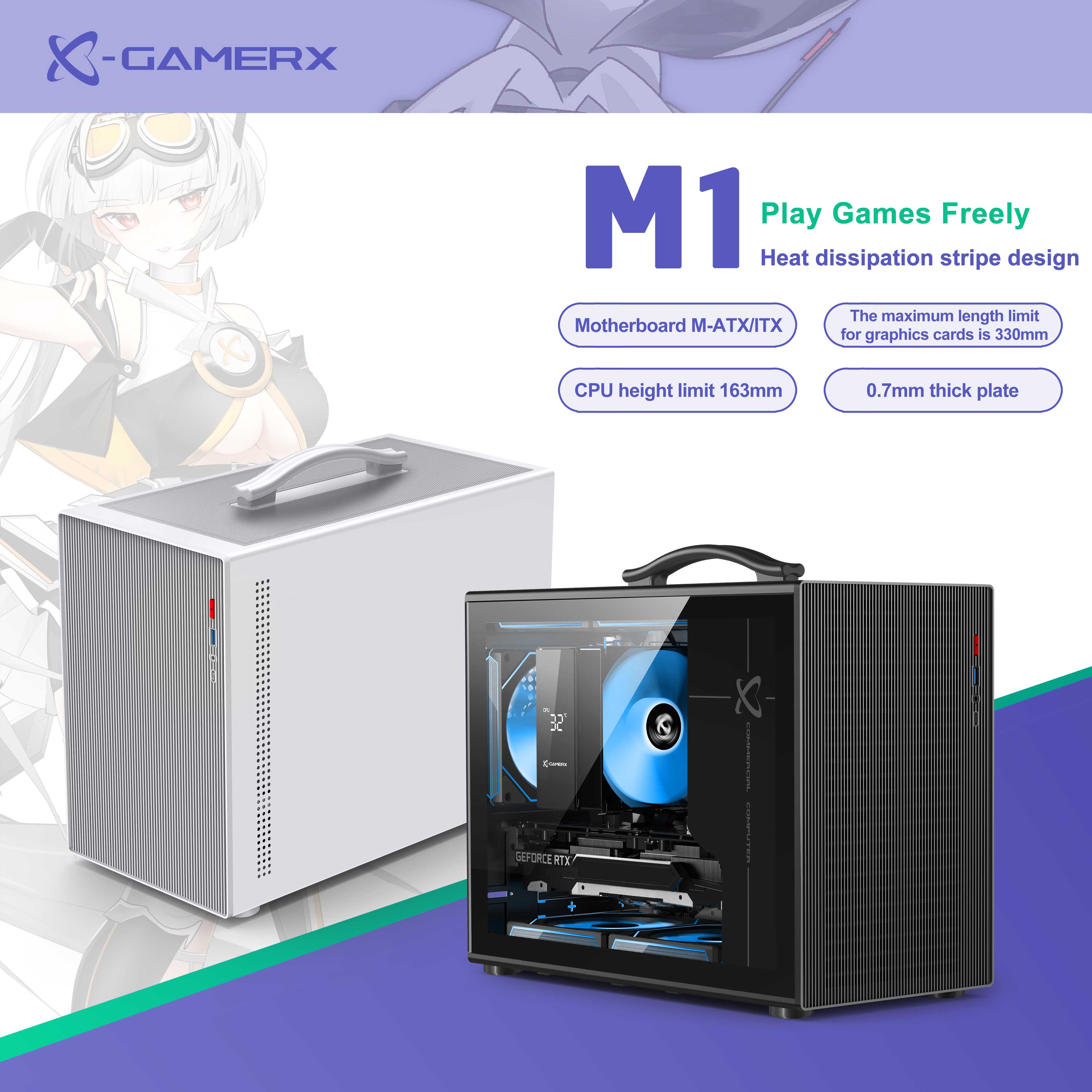 Power Train X-GAMERX M1 มือถือเคสคอมพิวเตอร์พกพาด้านข้างโปร่งใส MINI ...