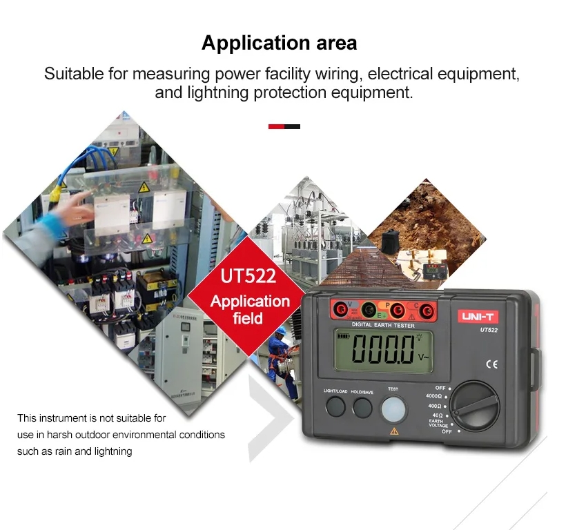 UNI-T UT521 UT522 Grounding Resistance Tester Low Voltage Display Data ...