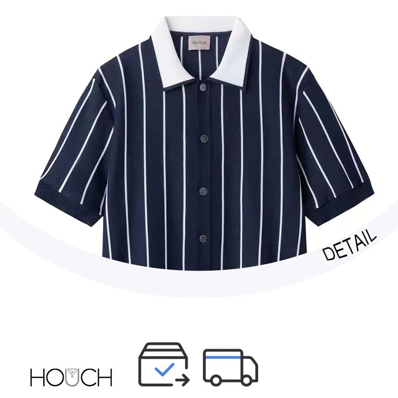 Houch พร้อมส่ง COD เสื้อเชิ้ตลายทางผู้ชายถัก | Shopee Thailand