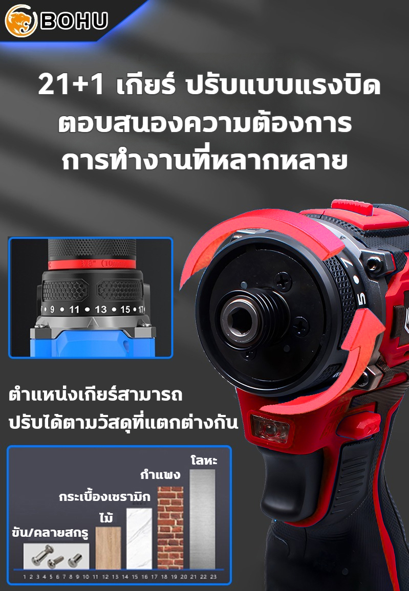 BOHU สว่านไขควงกระแทกไร้สาย 3 ระบบ สว่านไฟฟ้า ไขควงไร้สาย สว่านไขควง ไข ...