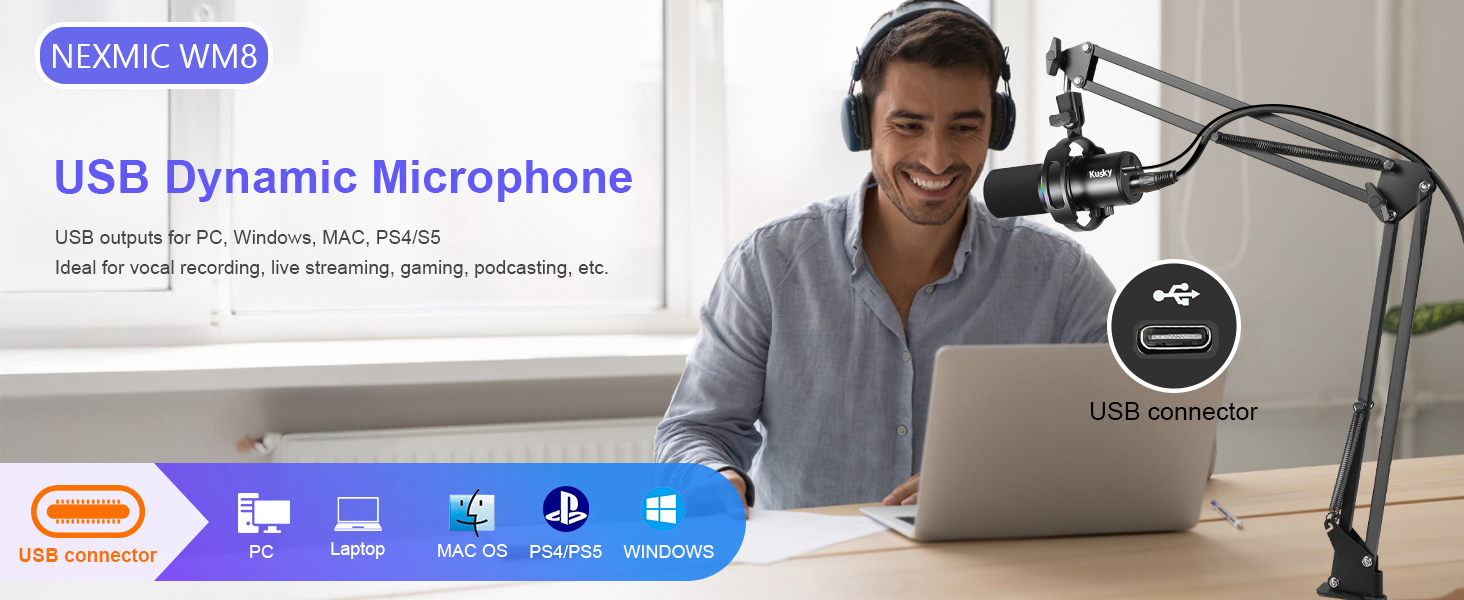 NEXMIC WM8 ไมโครโฟนคอนเดนเซอร์ USB, ไมโครโฟนตัดเสียงรบกวนสําหรับเล่นเกม ...