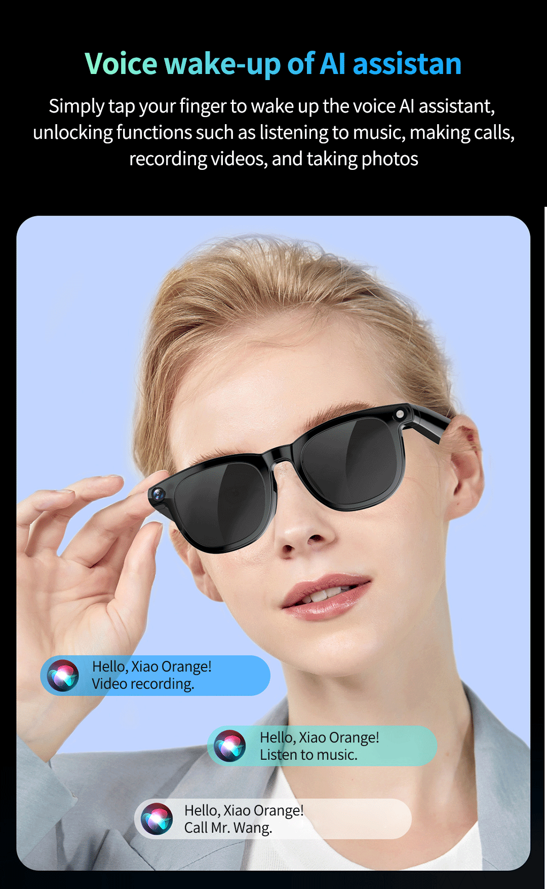 AI Smart Glasses CY01 กล้อง 800W และผู้ช่วยหลายAI สําหรับการบันทึกบุคคล ...