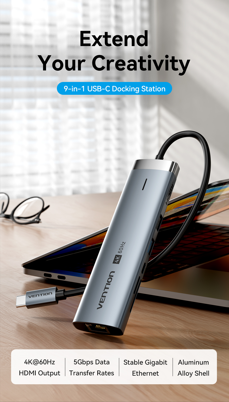 Vention USB C HUB ประเภท C ถึง HDMI USB 3.2 Gen 1 แบบพกพา Mini Work ...