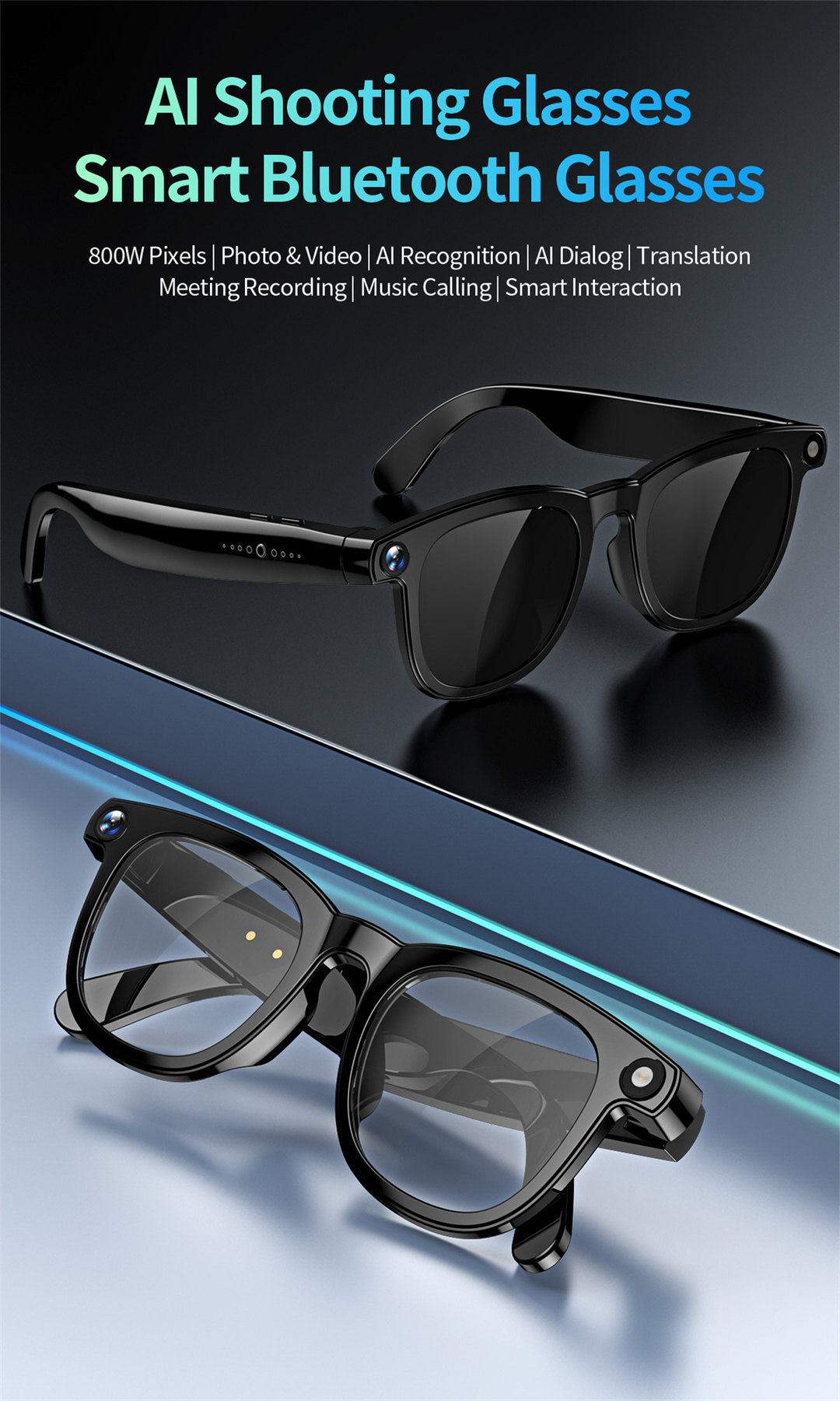 Chat GPT CY01 แว่นตาอัจฉริยะพร้อมกล้อง HD 800W การตัดเสียงรบกวน ENC การ ...