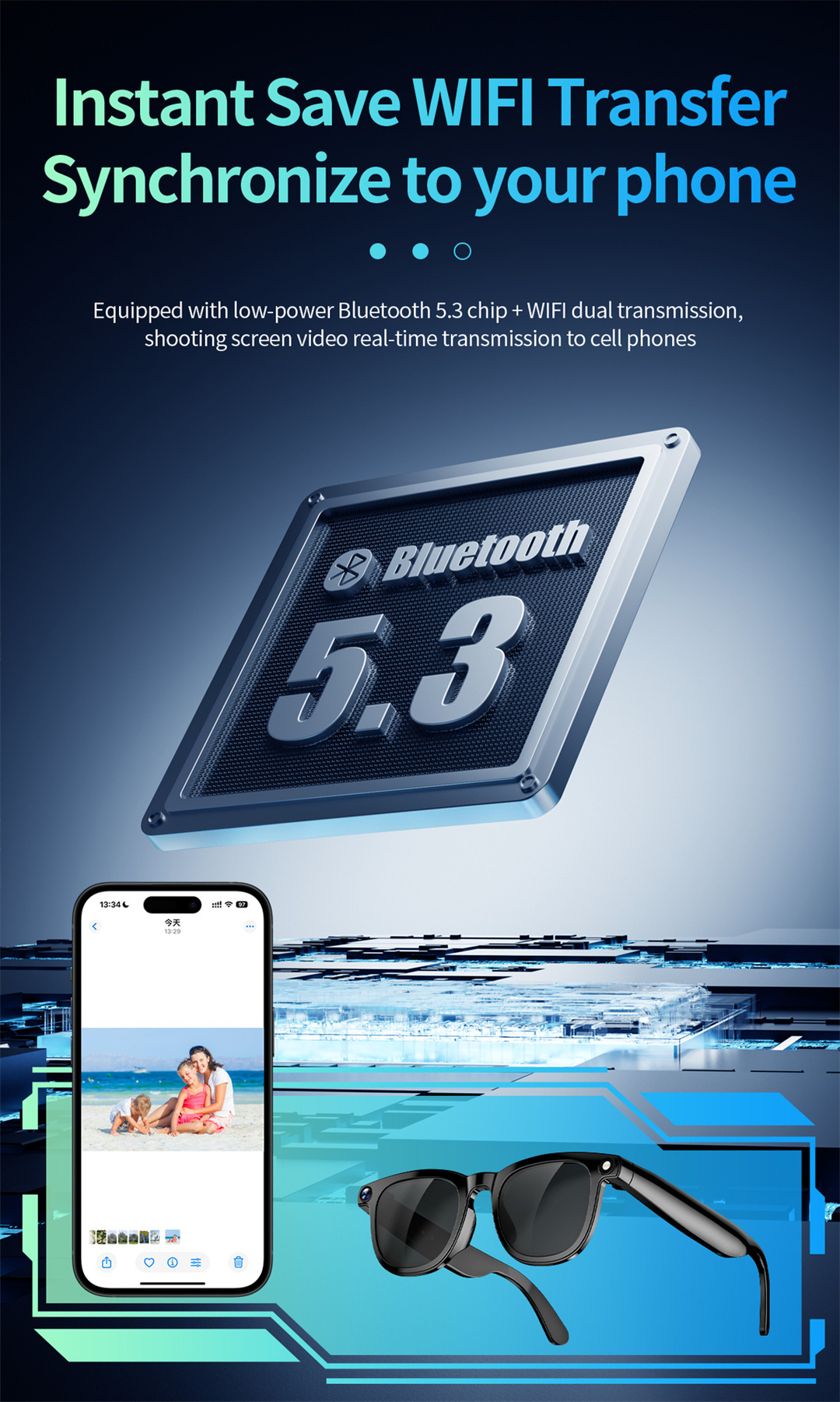 Chat GPT CY01 แว่นตาอัจฉริยะพร้อมกล้อง HD 800W การตัดเสียงรบกวน ENC การ ...