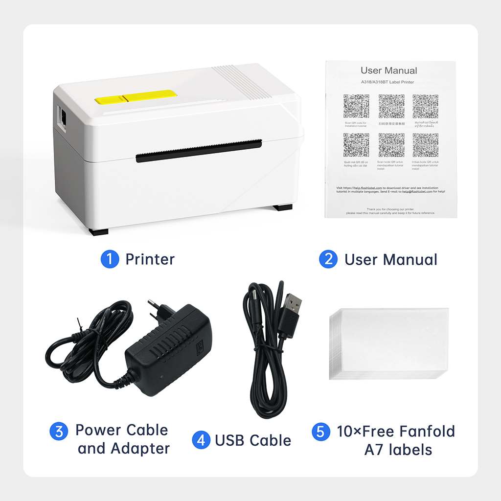 FLASHLABEL A318 เครื่องพิมพ์ฉลากสินค้า 80mm เครื่องปริ้นเดอร์ ใบปะหน้าพัสดุ Label Printer พิมพ์ ...