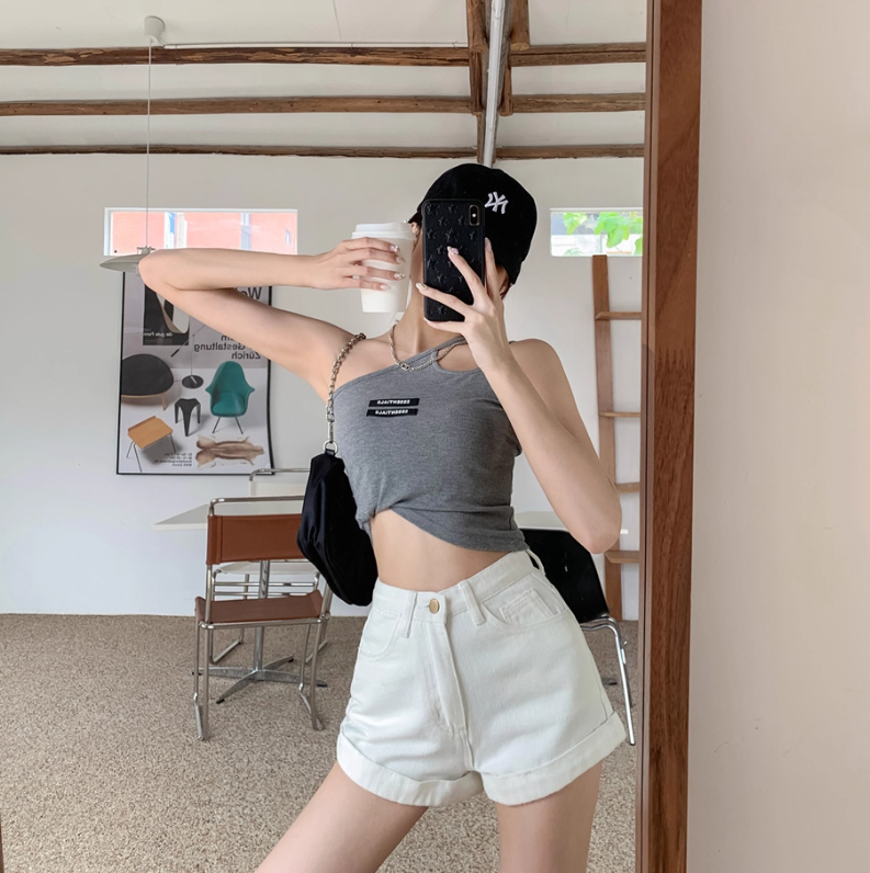 NICO BRA ผู้หญิงเกาหลีกางเกงยีนส์ขาสั้น เอวสูงเรียบๆกางเกงขาสั้น S-2XL ...
