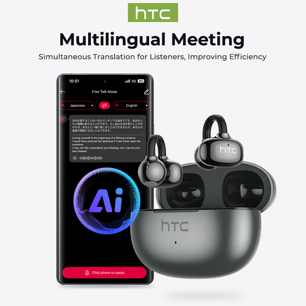 HTC NE55 ชุดหูฟังแปลบลูทูธ 6.0 คลิปหู การส่งสัญญาณ HD และการยกเลิกเสียงรบกวนการโทร IPX4 พร้อม ...