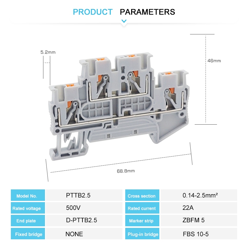 Double Level Terminal Block Din Rail Mount Push-In Connector 2.5mm2 ...
