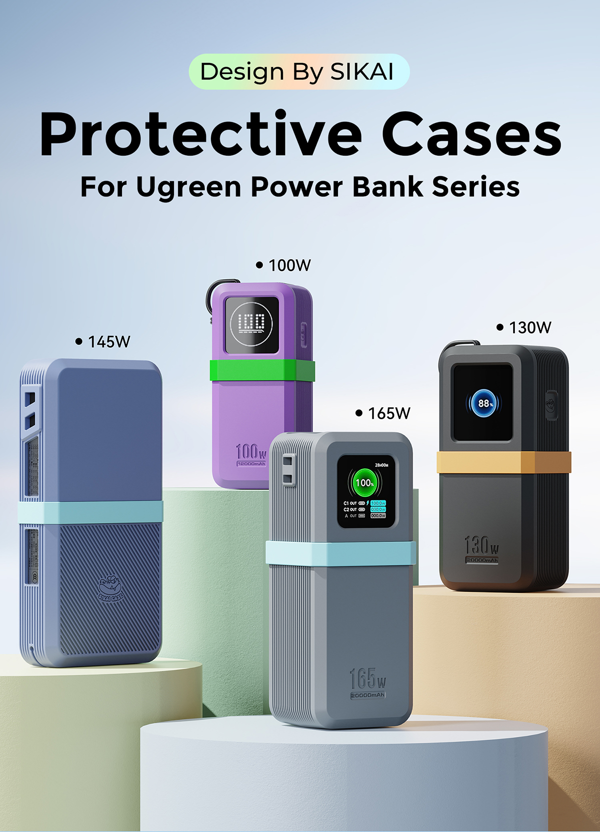 เคสซิลิโคนเข้ากันได้กับ Ugreen 165W 20000mAh Power Bank กันกระแทกสาย ...