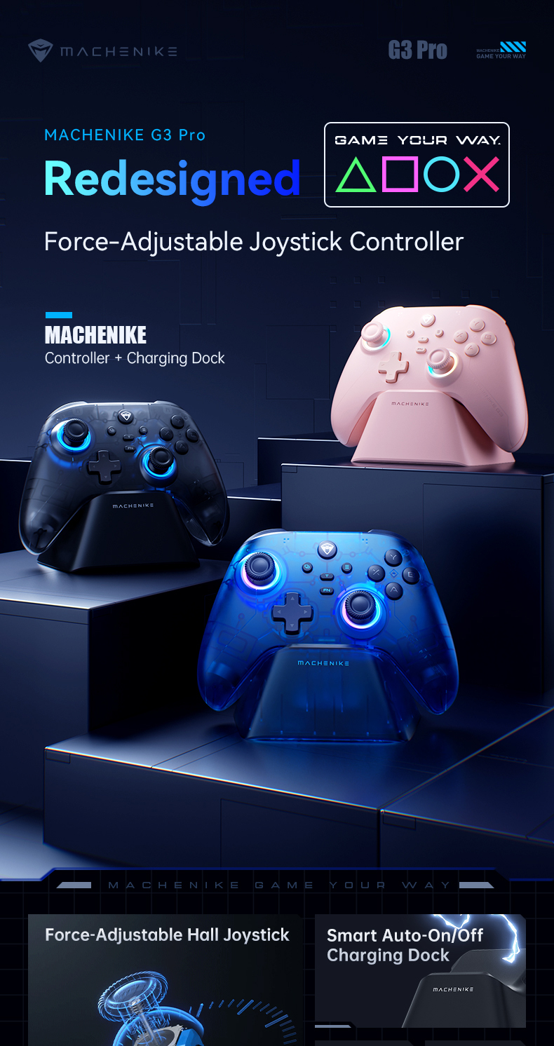 Machenike G3 V2 Pro Tri-Mode Wireless Gamepad พร้อมแท่นชาร์จ, Gyroscope ...
