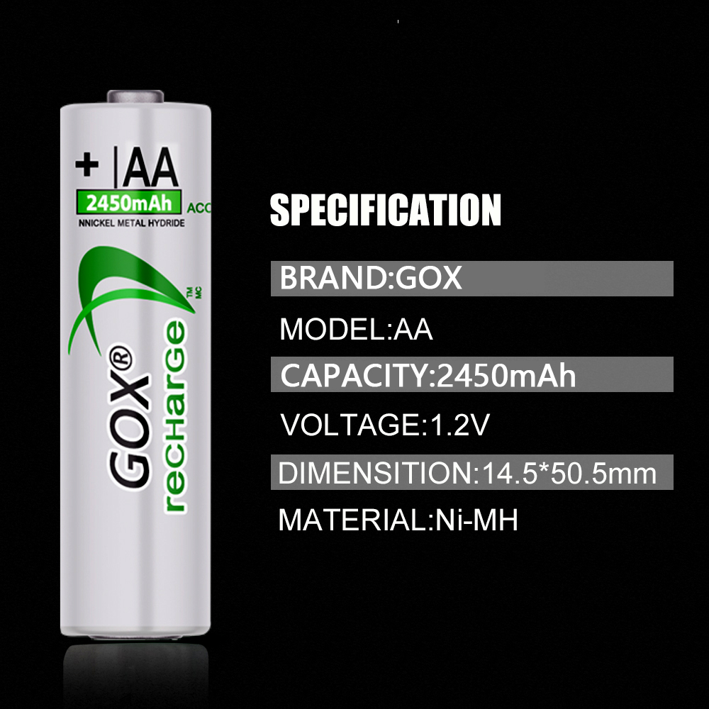 GOX 1.2V 2450mAh AA หรือ 900mAh AAA NI-MH แบตเตอรี่แบบชาร์จไฟได้ ...