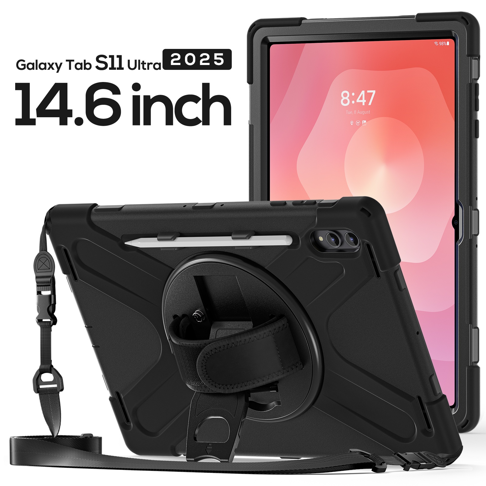 สําหรับ Samsung Galaxy Tab S11 Ultra 14.6 2025 Multi-Layer Heavy Duty ทนทานกรณีฝาครอบปรับสาย ...