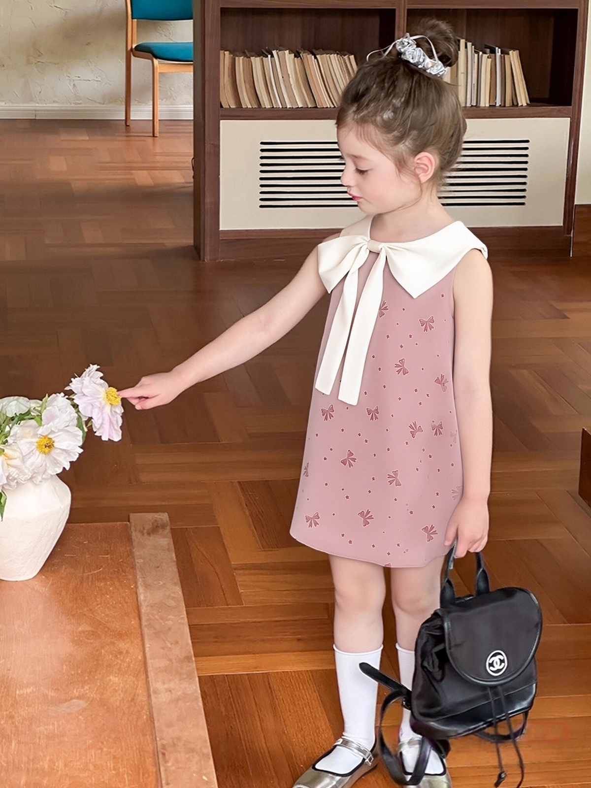 Princess Kesli เดรสเด็กผู้หญิง สีชมพู โบว์ซาติน เดรสแขนกุด านุ่มใสสบายฯ ...