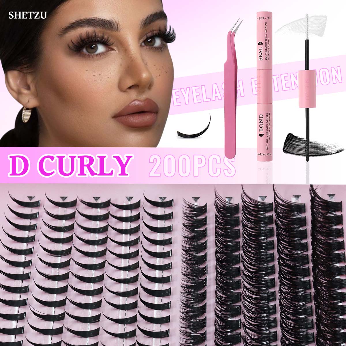SHETZU Spiry Lashes 200 ชิ้นมังงะ Lash Clusters ชุดปริมาณ D Curl Wispy ...