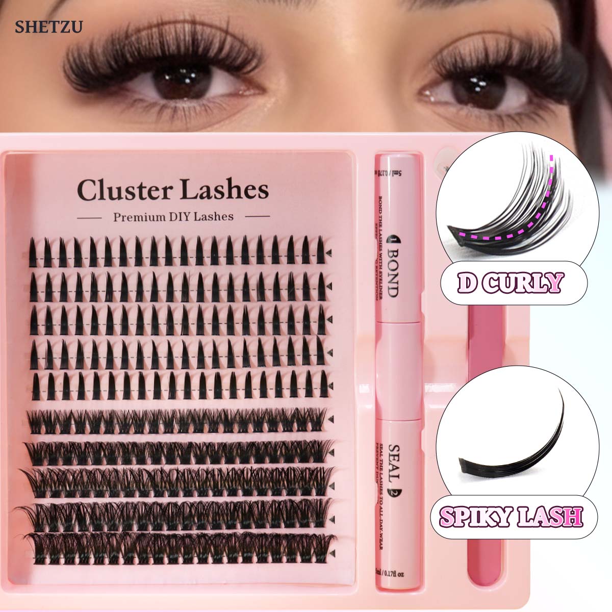 SHETZU Spiry Lashes 200 ชิ้นมังงะ Lash Clusters ชุดปริมาณ D Curl Wispy ...