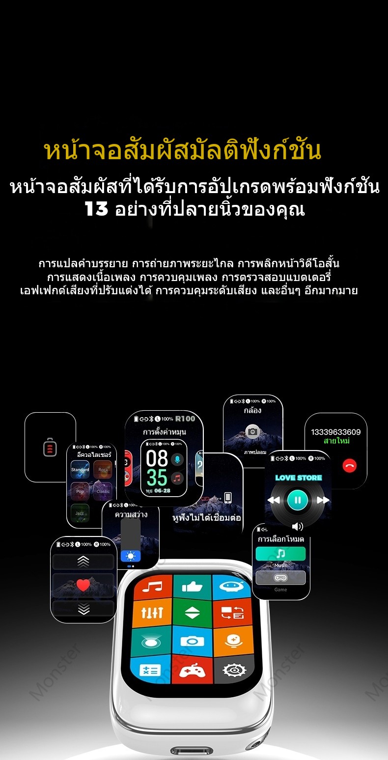 HTC NE48 หูฟังแปลภาษา AI สำหรับวิดีโอ หน้าจอสัมผัสสไลด์ Bluetooth 6.0 ...