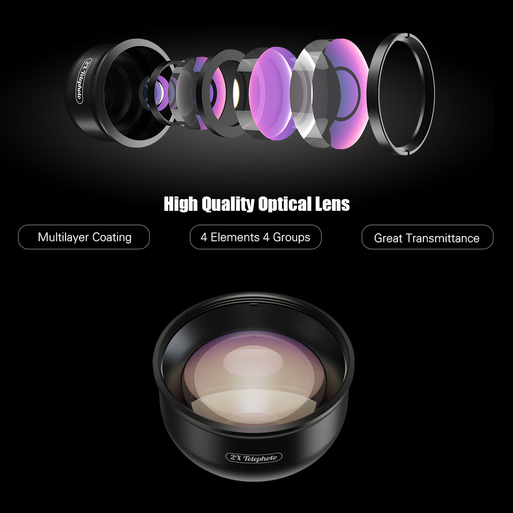 APEXEL HB2X Multi-layer Phone Telephoto Lens 2X Zoom for Dual Lens ...