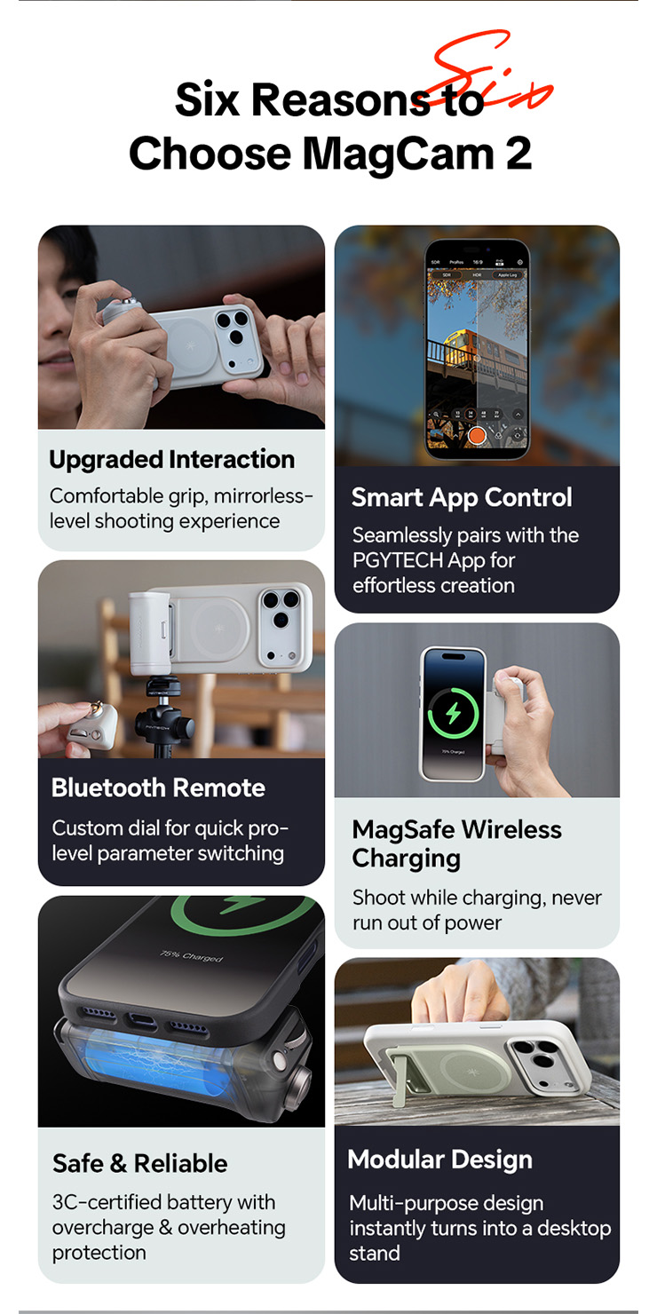 PGYTECH MagCam 2 Phone Grip --- การชาร์จไร้สาย 3-in-1 รีโมทบลูทูธแบบถอด ...