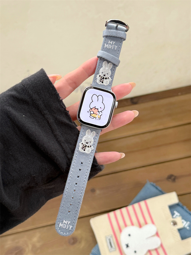 Miffy ปัก Denim สายนาฬิกาสําหรับ Smart Watch Band Ultra S11 10 46 มม.9 ...