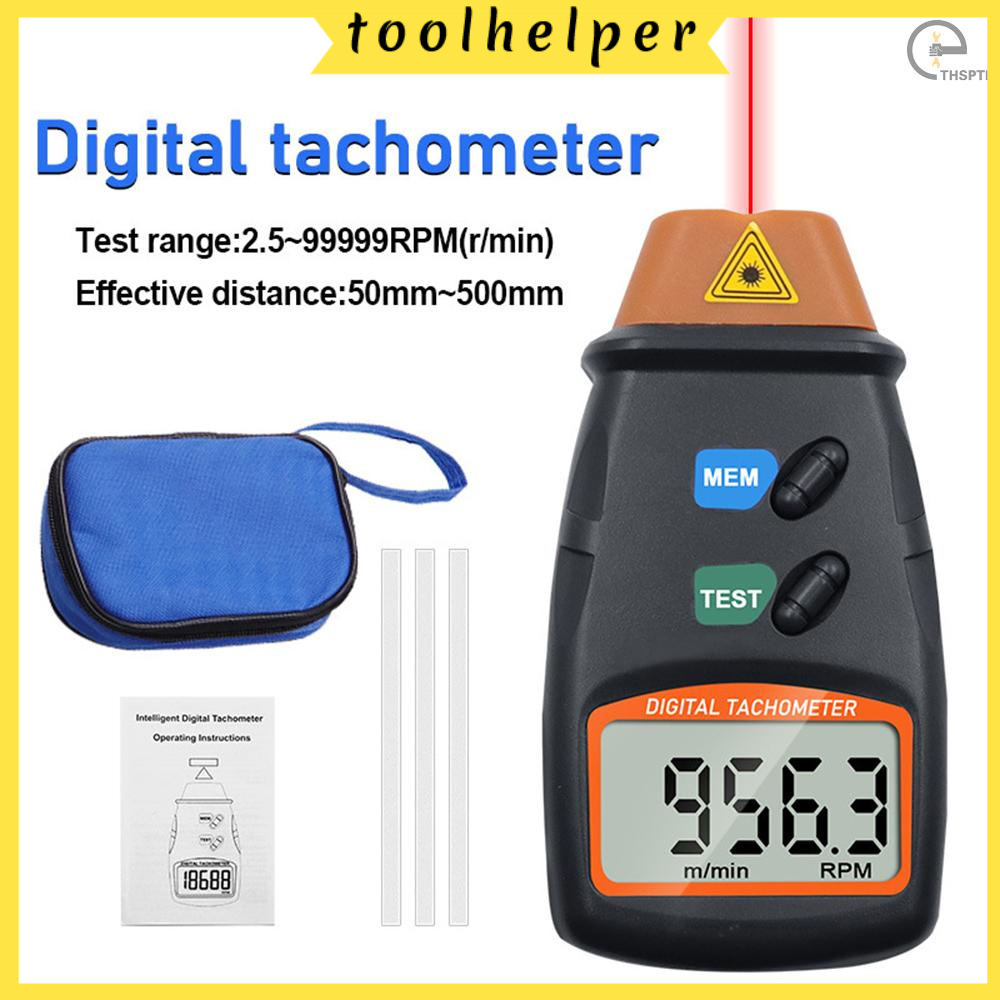 [T&H] Handheld Digital Tachometer 2.5-99999RPM Non-contact Laser ...