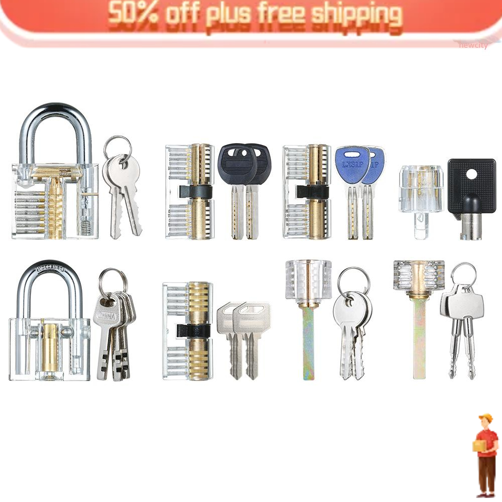 8 PCS Visible Practice Lock Set Transparent Padlock Tubular Lock Picking Training Locksmith ...