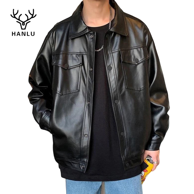 HANLU เสื้อกันหนาว เว็บสีแดงหัวรถจักรหนังผู้ชายวินเทจเกาหลีรุ่น Tide ...