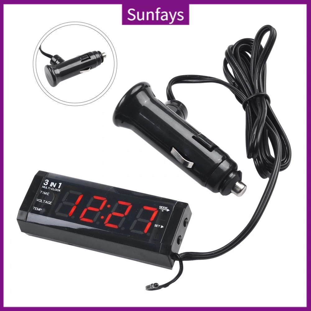 ⚡COD⚡3-in-1 Car Thermometer/Voltmeter/Digital Clock For DC 12V Vehicles ...