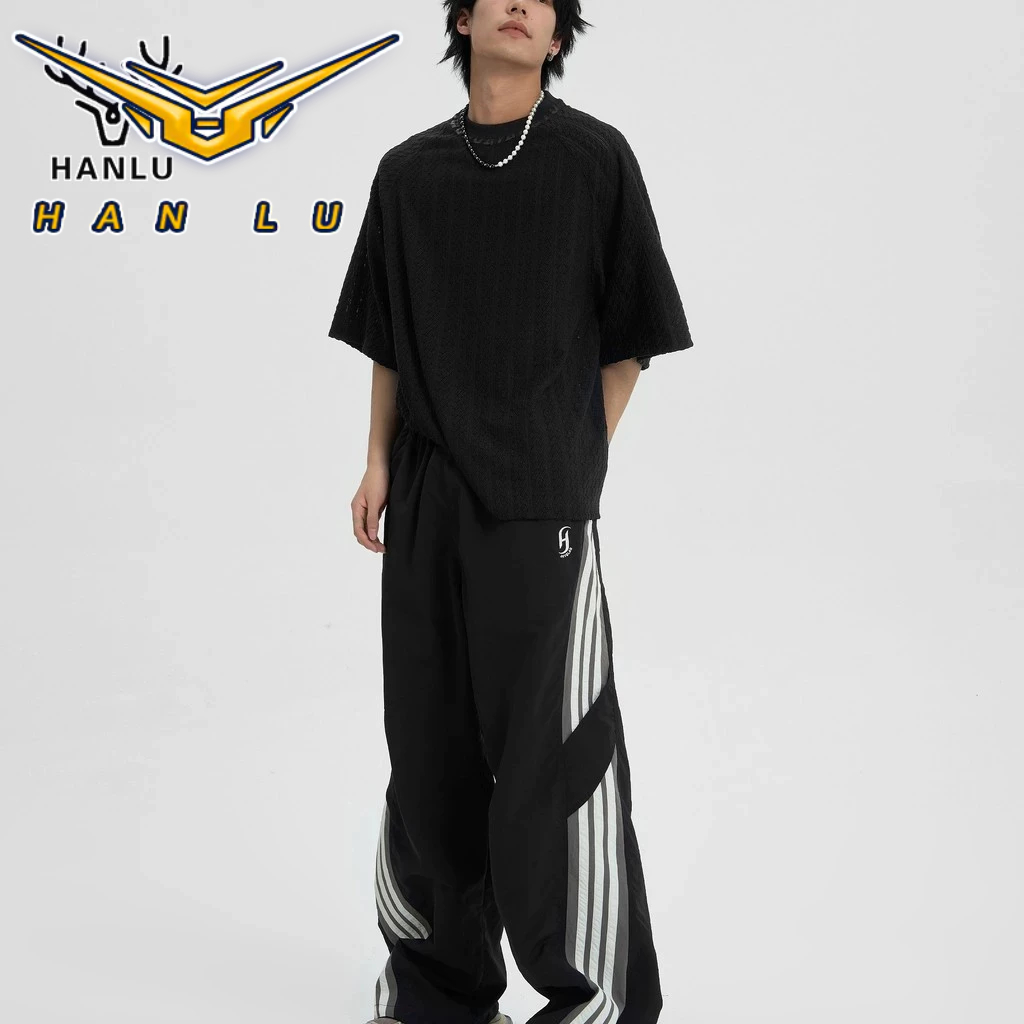 กางเกงกีฬา Hanlu บางฤดูใบไม ้ ผลิและฤดูร ้ อนสีทึบลายตรงหลวมแนวโน ้ มส ...