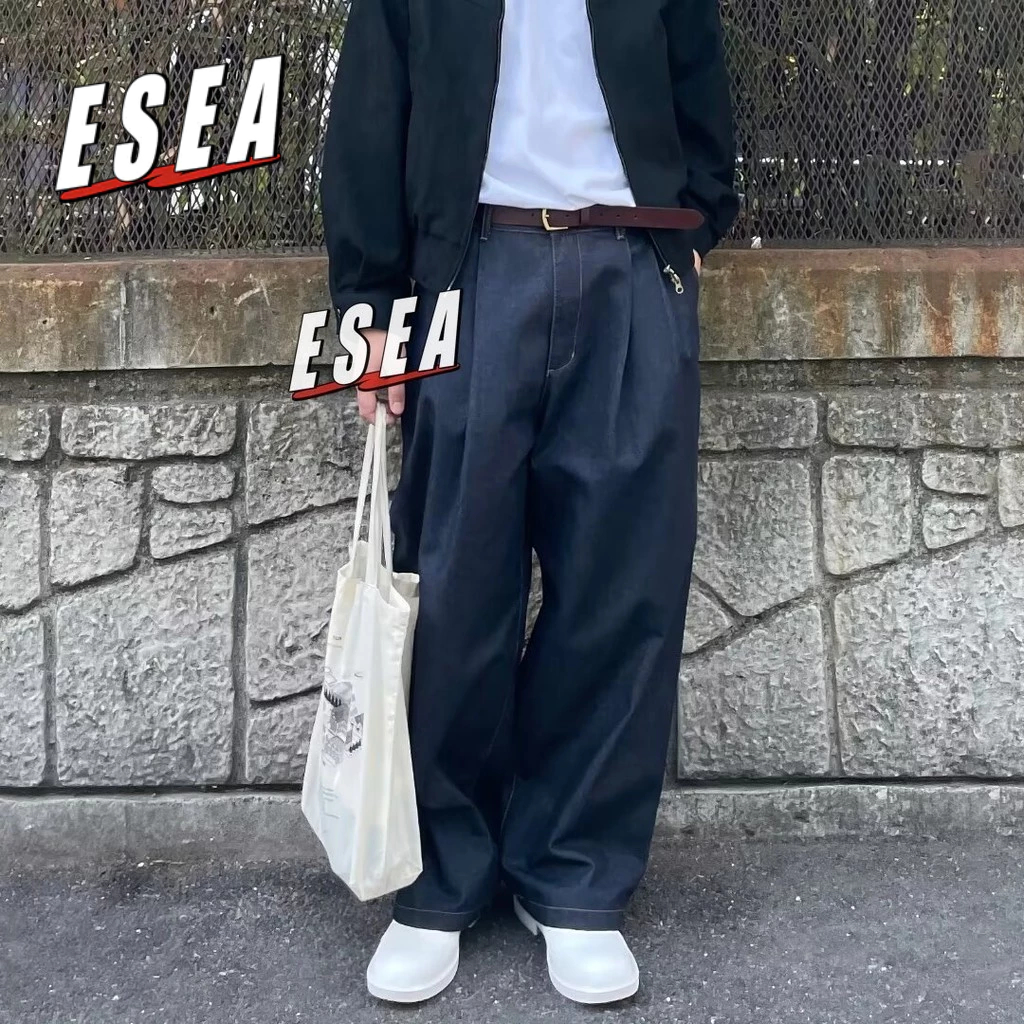 Esea กางเกงยีนส์ใหม่ที่ไม่จางหายผู้ชายอเนกประสงค์หลวมตรง | Shopee Thailand