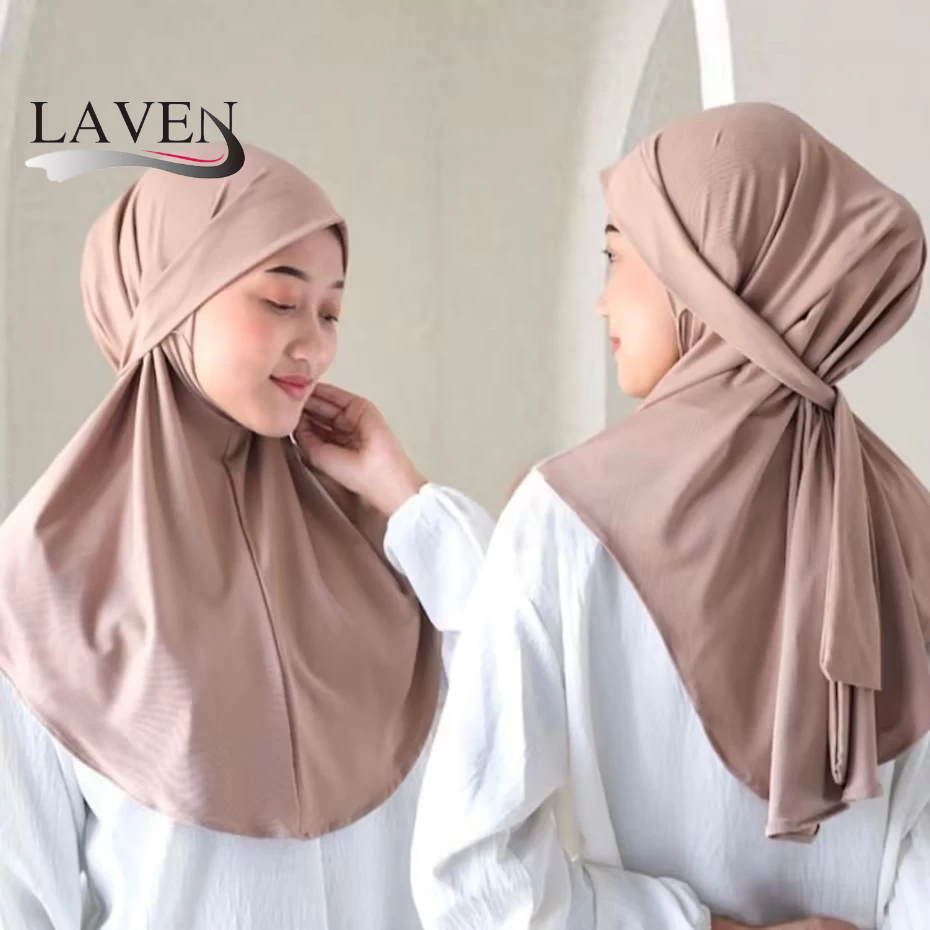 Laven Malay Solid Color Straped Instant Hijab Premium Hijab Khimar Veil ...