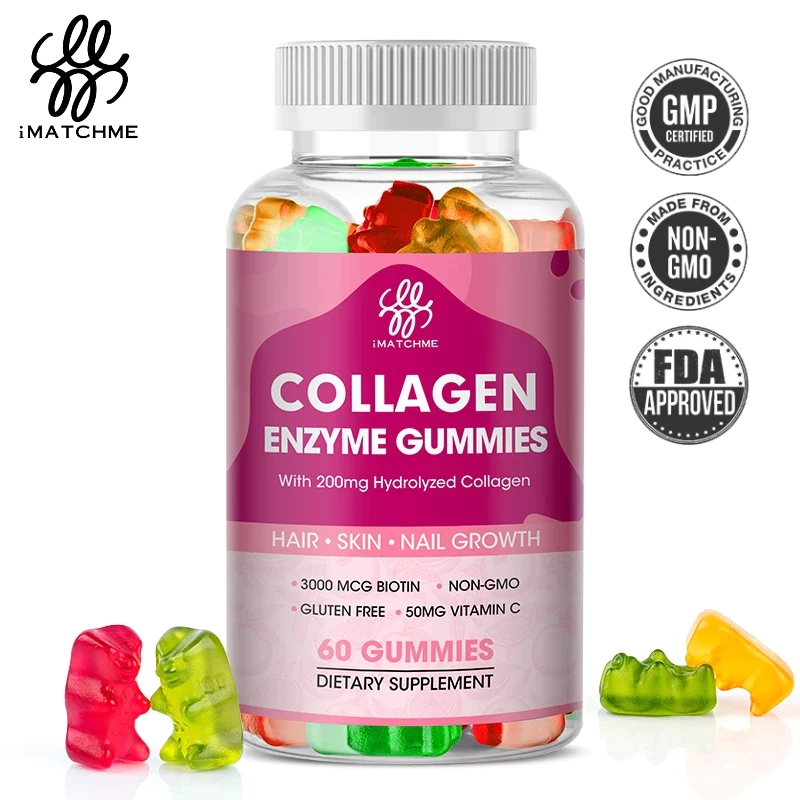 Imatchme Collagen Enzyme Gummies 200mg Hydrolyzed Collagen สําหรับผม ...