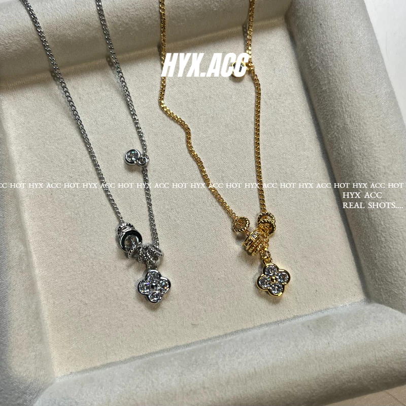 สร้อยข้อมือสร้อยคอผู้หญิง French Entry Lux Vintage Lucky Four-Leaf ...