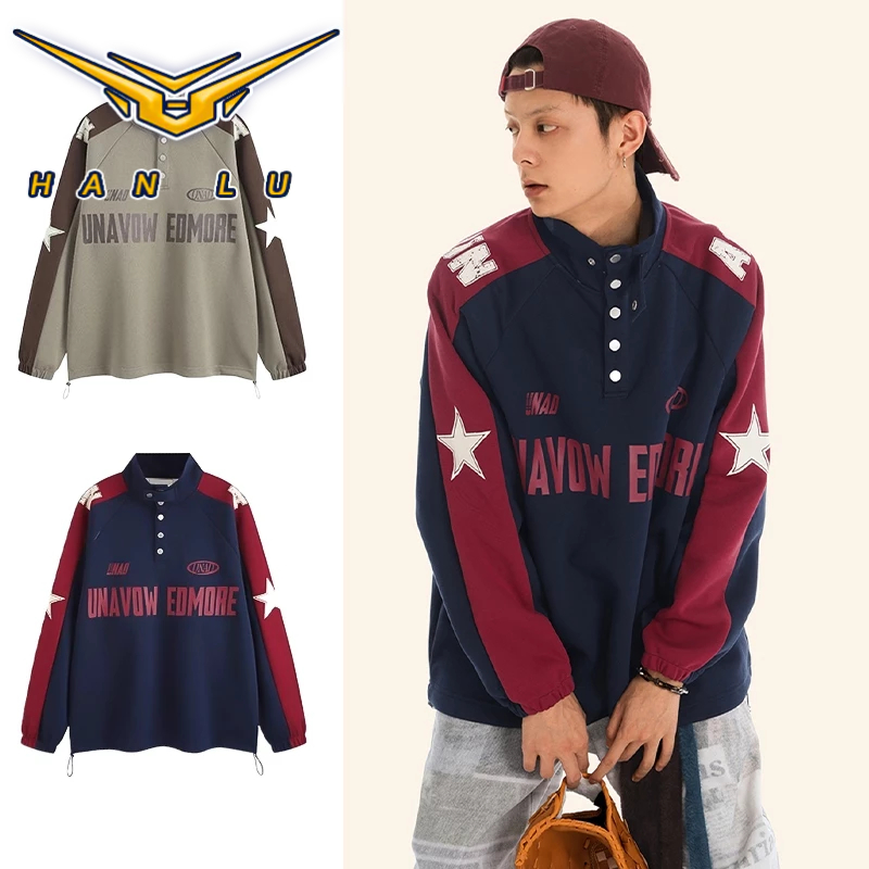 HANLU เสื้อกันหนาวแขนยาวครึ่งคอเต่าอเมริกันย้อนยุค สูง ถนน แฟชั่นหลวม ...