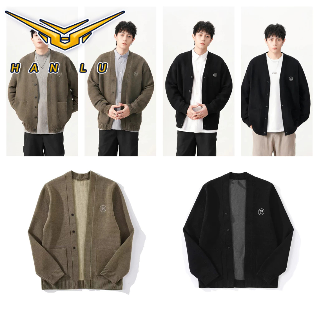 HANLU เสื้อถักนิตติ้งผู้ชายเสื้อสเวตเตอร์ถักญี่ปุ่นเกาหลีสบายๆหลวมเสื้อ ...