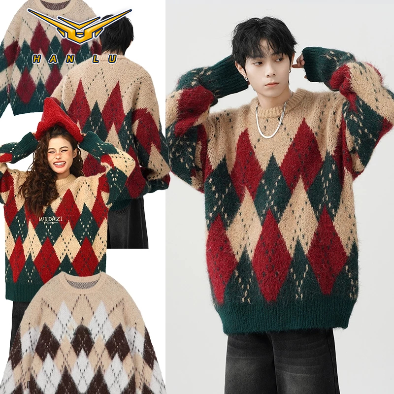 HANLU เสื้อกันหนาวเสื้อกันหนาวผู้ชายคริสต์มาสคู่หลวมสบายๆด้านบน ...