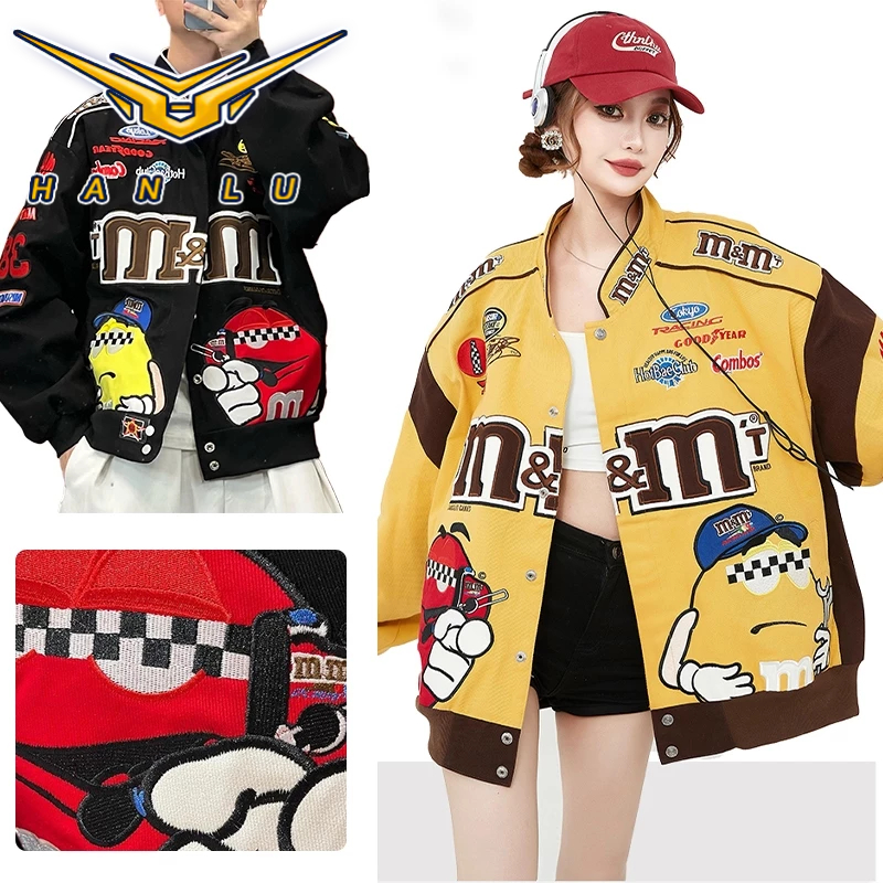 HANLU เสื้อแจ็คเก็ตย้อนยุคอเมริกันผู้ชาย ม & แอมป์; ม ถั่วการ์ตูนพิมพ์ ...