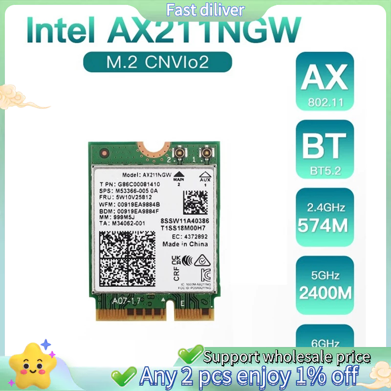 Wifi 6E AX211NGW Tri Band 2.4G/5G/6Ghz เครือข่ายไร้สาย Wifi Card ...