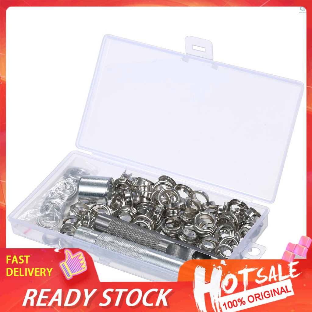 100 ชุด 10 มม.3/8 นิ ้ ว Grommet Kit Silver Sewing Eyelet Kit พร ้ อมเ ...