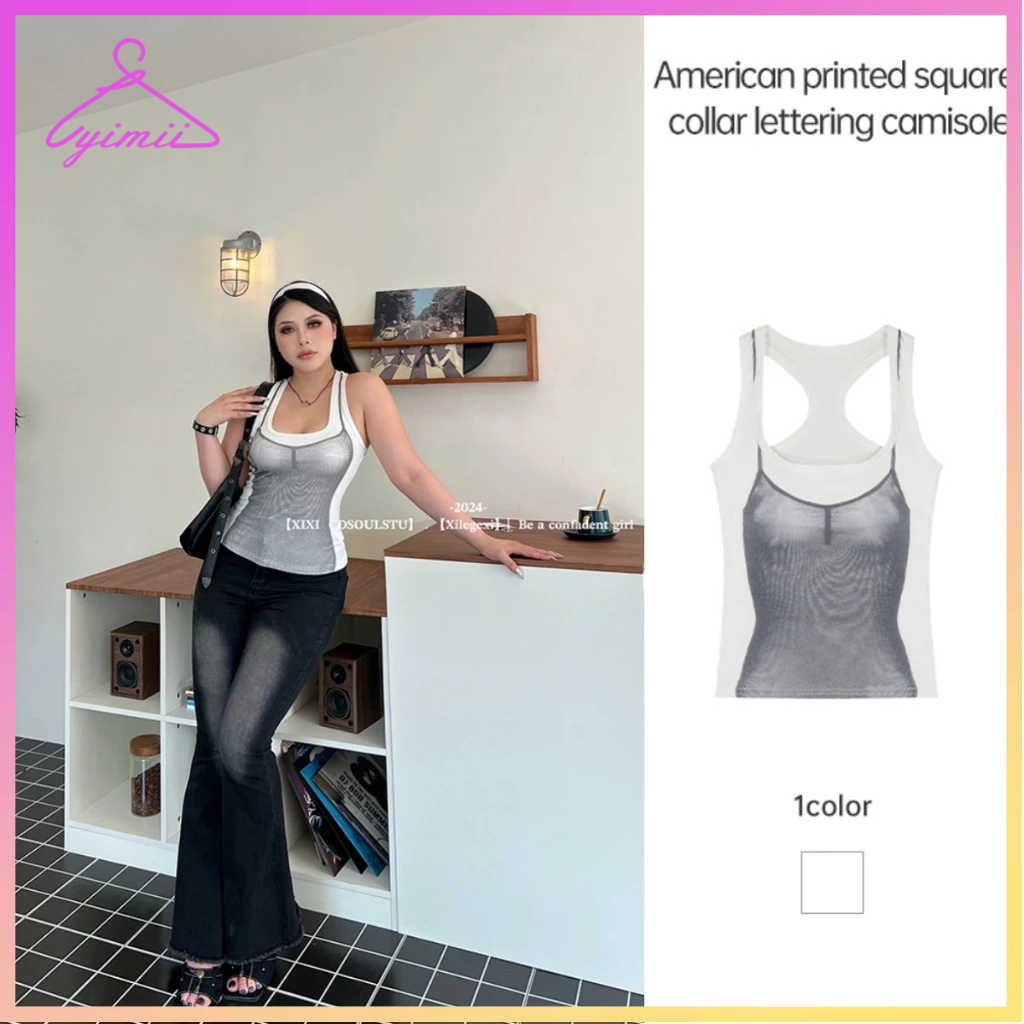 Yimii.th 】 จัดส่งทันที หญิง Camisole Retro ถักพิมพ ์ Halter 2024 ใหม ่ ...