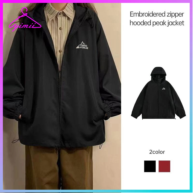 Yimii.th 】 ปักซิป Hooded แจ็คเก็ตกลางแจ้งผู้หญิงเสื้อบางสไตล์อเมริกัน ...