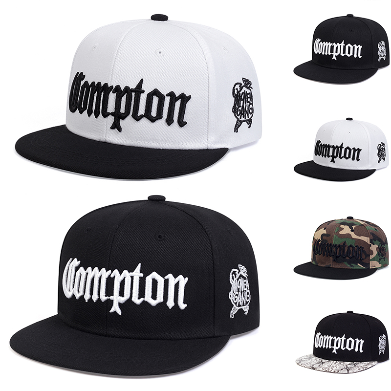 1 Unisex COMPTON Letter ปัก Hip-Hop หมวกกลางแจ้งปรับครีมกันแดดหมวก ...
