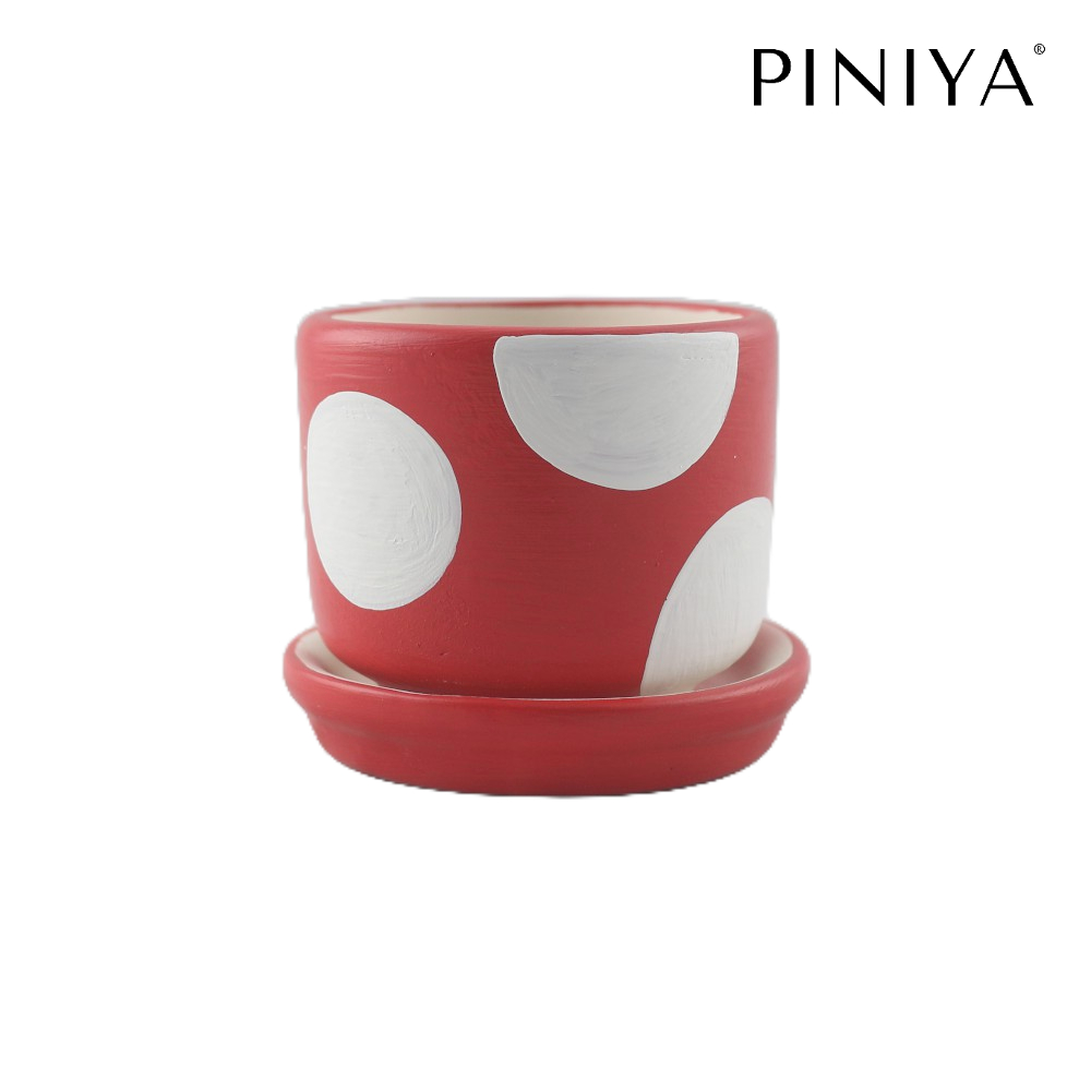 Piniya พินิยา - กระถางต้นไม้ ดินเผา รุ่น น่ารักเล็ก, 9ซม., ลายจุดขาว ...