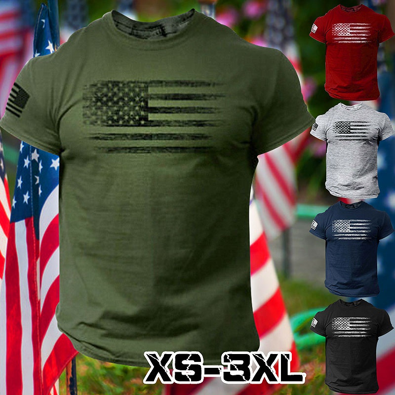 พร้อมส่ง เสื้อยืดลําลอง แขนสั้น พิมพ์ลายธงชาติอเมริกา Star USA แฟชั่น ...