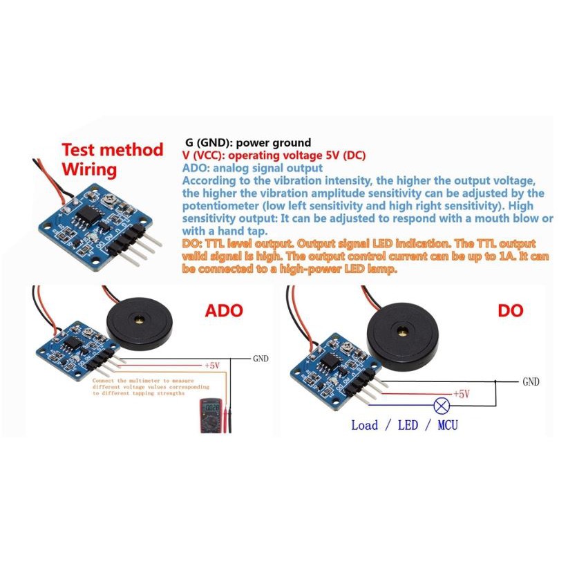 Shock Tap Sensor Vibration Switch Module Piezoelectric Sheet Percussion ...