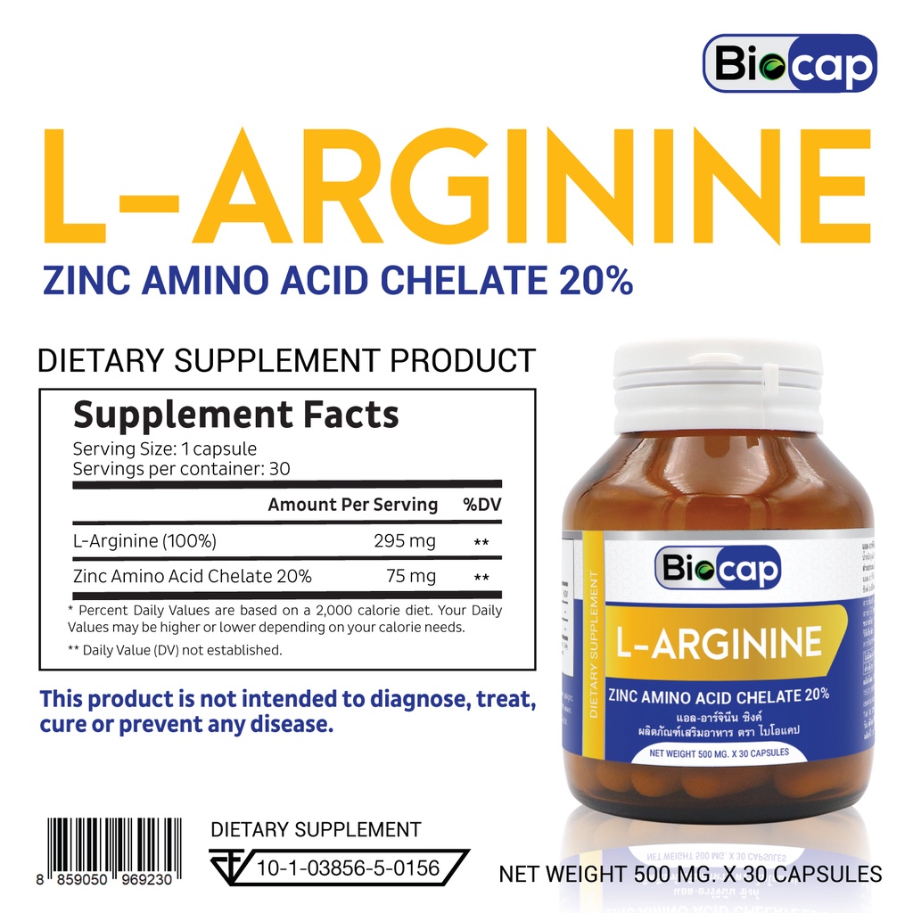 [ซื้อ 1 แถม 1] แอลอาร์จินีน พลัส ซิงค์ ไบโอแคป L-Arginine plus Zinc ...